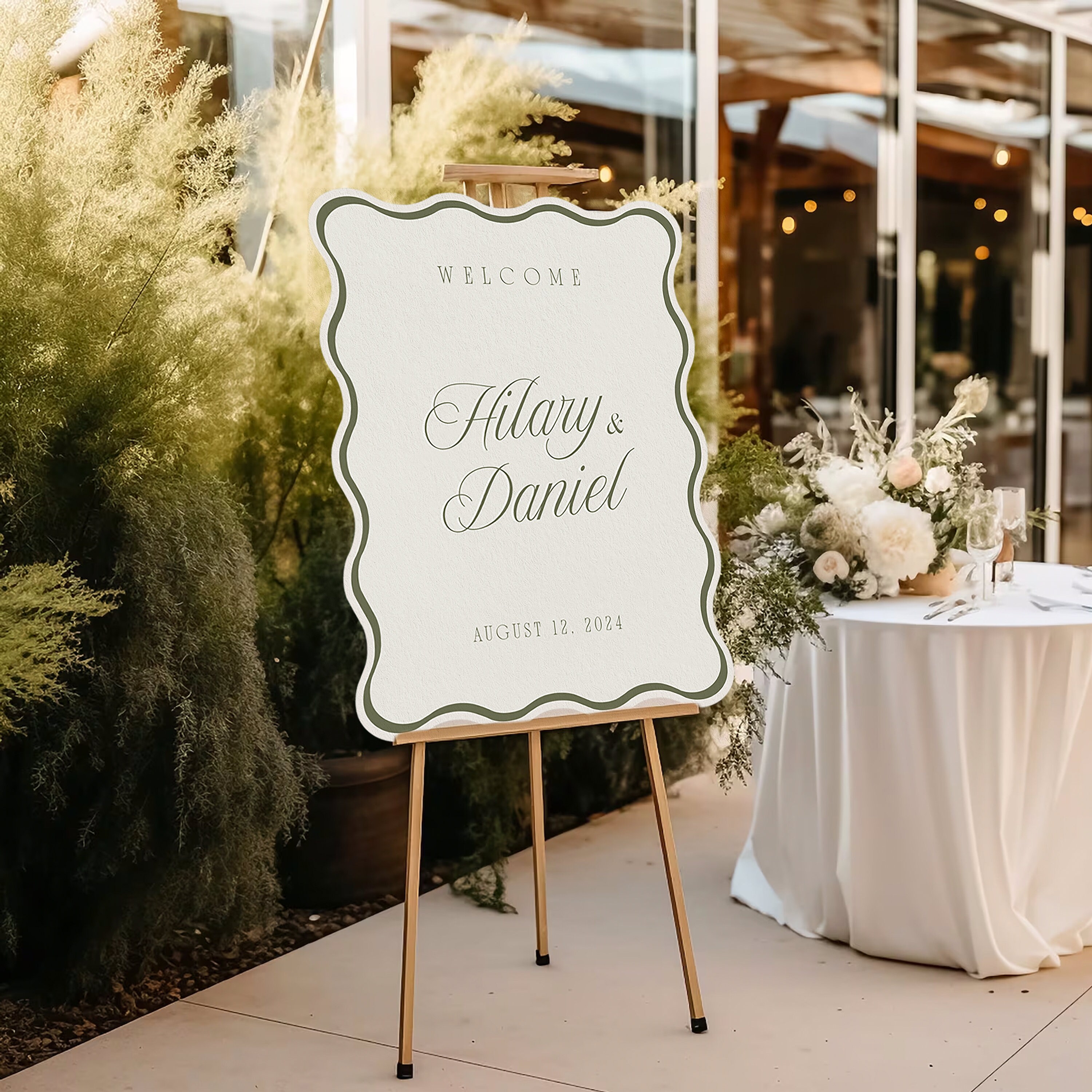 Retro Wavy Wedding Welcome Sign: Custom PVC, Modern Bridal Decor - Etsy