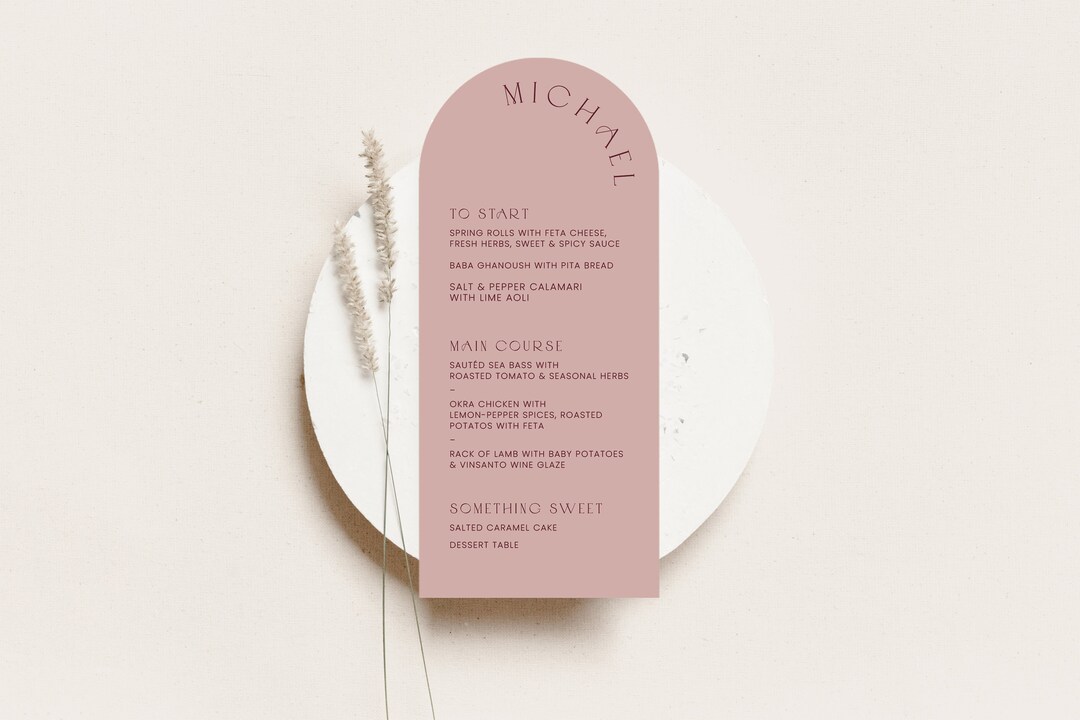 Arched Menus Personalized With Guest Names Modern Wedding Event Menu ...