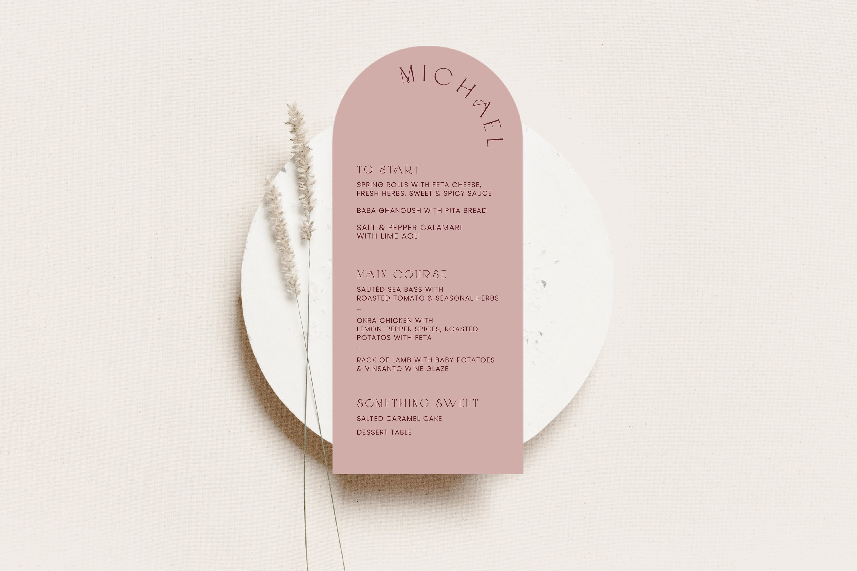 Arched Menus Personalized With Guest Names Modern Wedding Event Menu ...
