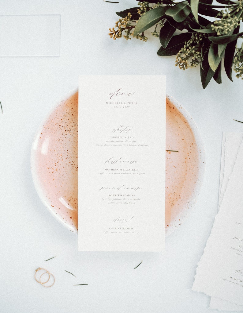 Modern Minimal Wedding Menus on Thick 4x8 Card Stock With Deckled Edge ...