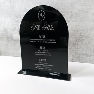 Arched Bar Menu With Couples Monogram Black Frosted Acrylic Sign 8x10 ...