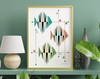 Minimalist Fish Print Mid Century Modern Abstract Art - Etsy