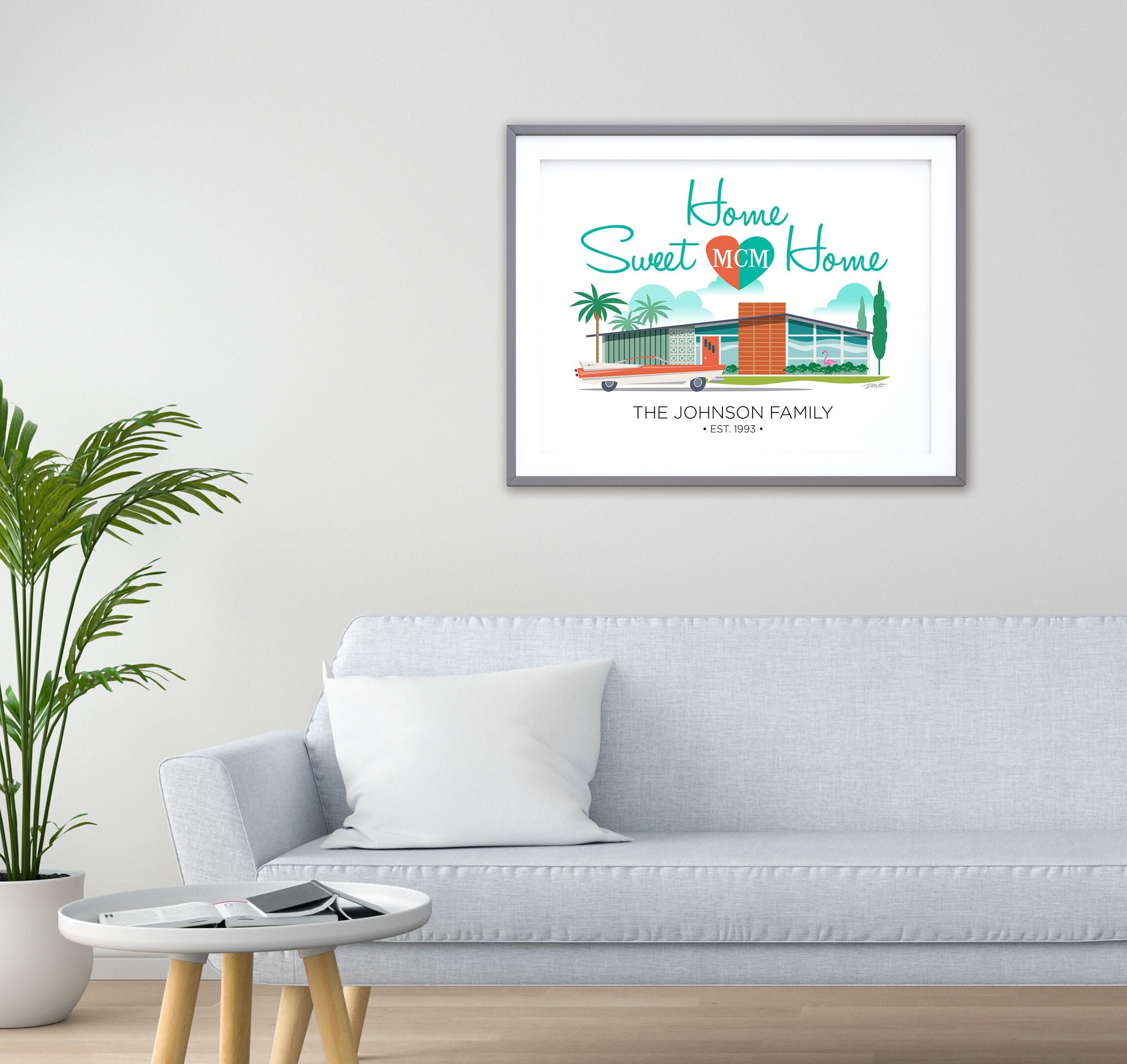 Custom Home Sweet Home Sign, Mid Century Modern Wall Art, Personalized ...