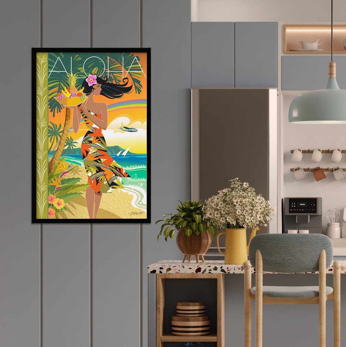 Aloha Hawaiian Art Print | Diamond Head Honolulu | Hawaii Clipper | Mid ...