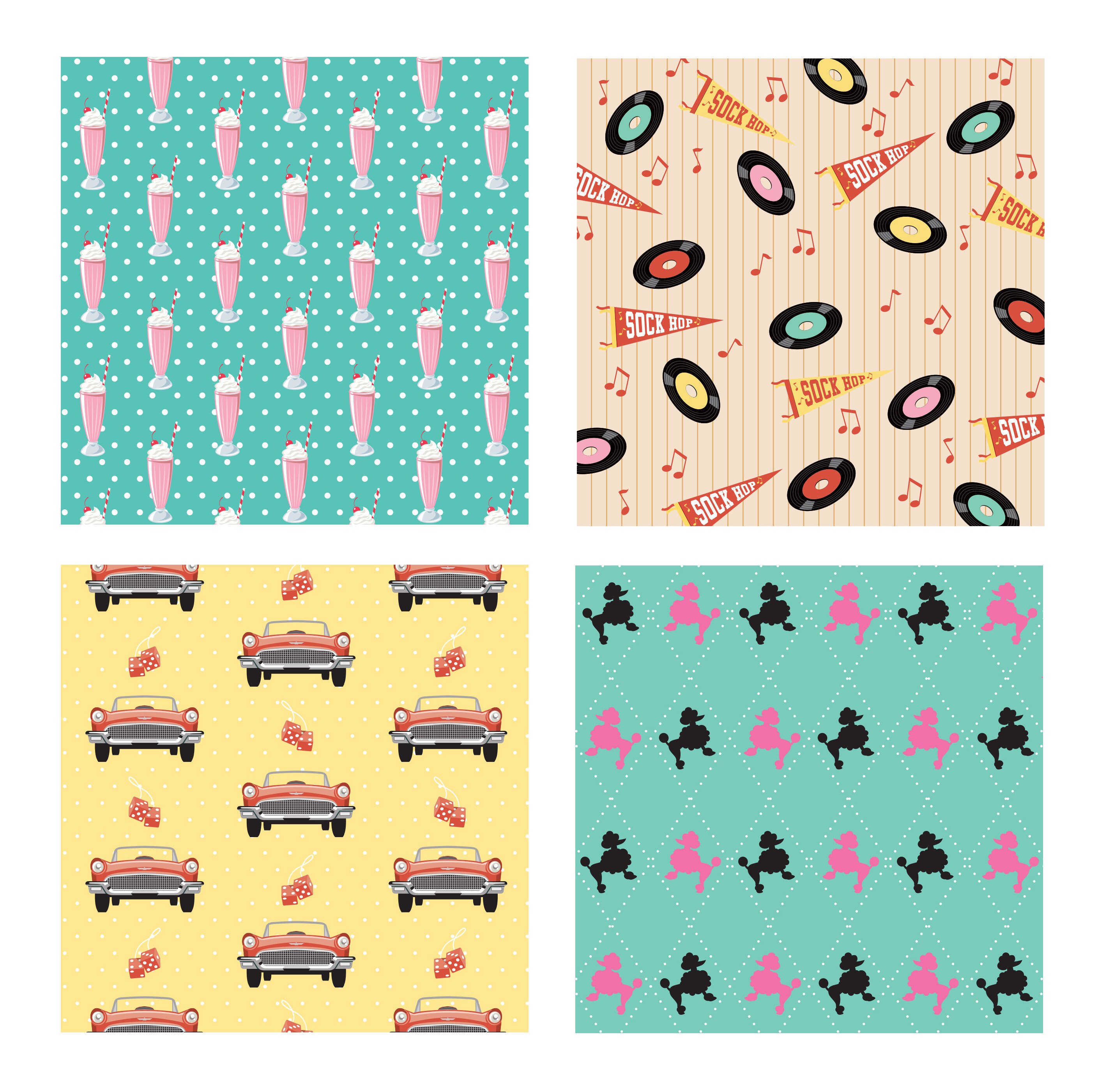 50s Diner Digital Paper, Scrapbooking and Craft Supplies, 45 Records ...