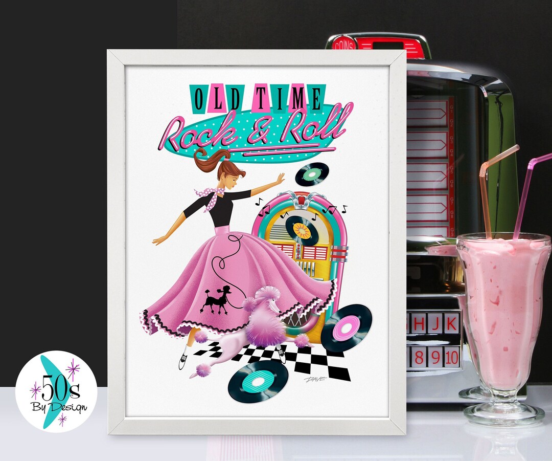 50s Rock & Roll Art Print Mid Century Modern Art 50s Party - Etsy