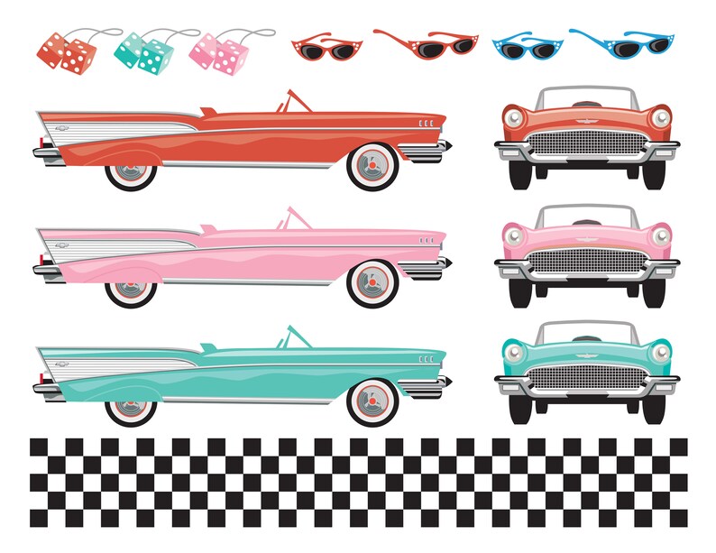 50s Diner Retro Clipart, 1950s Scrapbooking Kit, Mid Century Cars ...