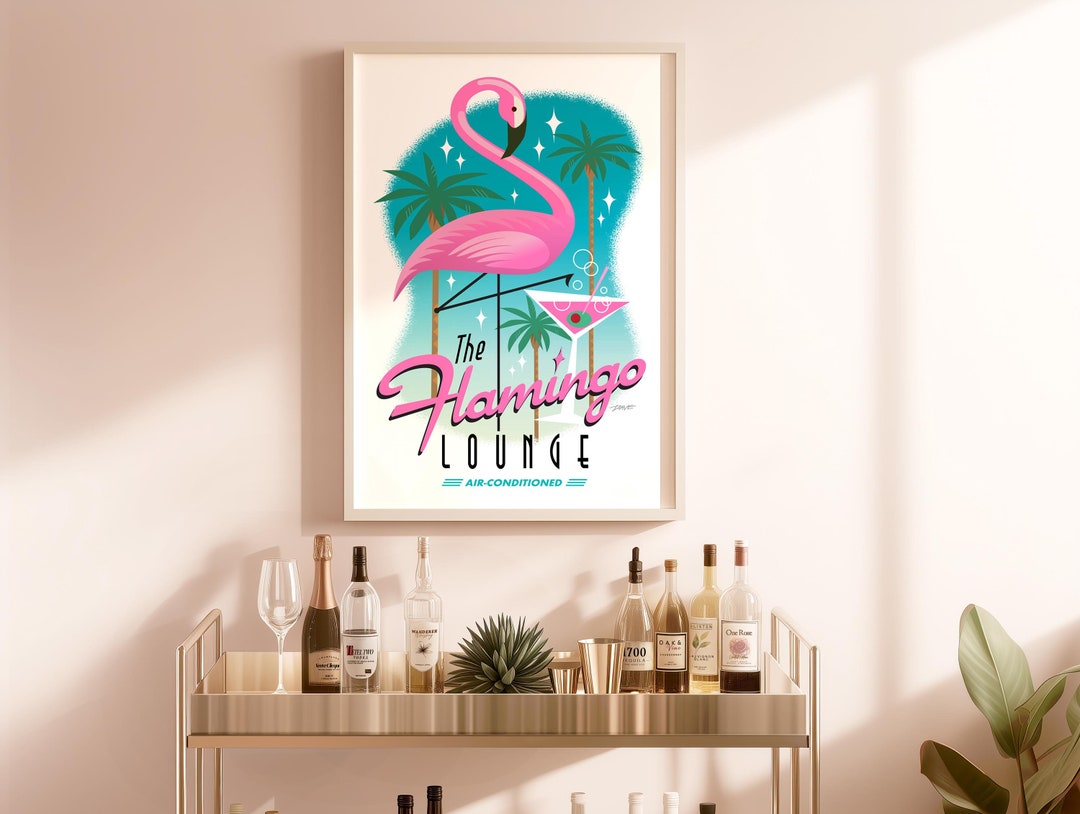 The Flamingo Lounge, Mid-century Modern Printable, Pink Flamingo Wall ...