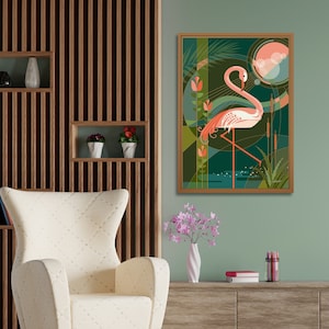 Flamingo Art Print | Mid Century Modern Art | MCM Decor | Pink Flamingo ...