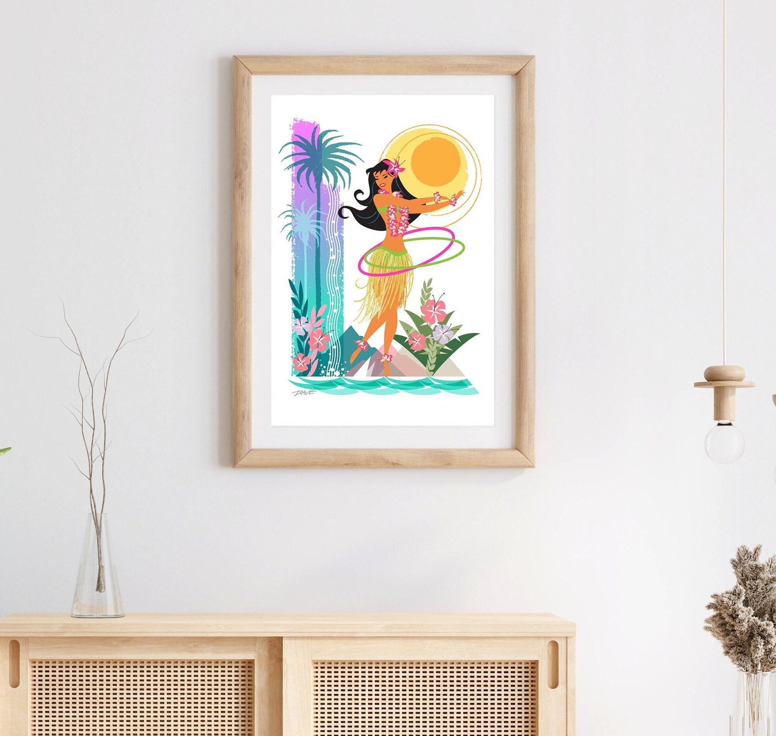 Hula Girl Art Print Mid Century Modern Wall Art Hawaiian Art Hula Hoop ...