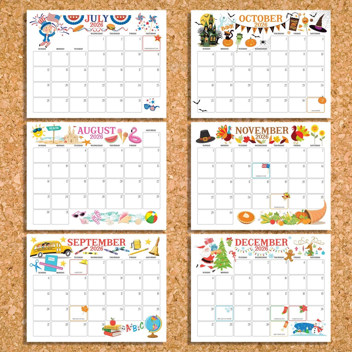 2026 Printable Kid’s Calendar, Student Monthly Planner, Illustrated Kid ...