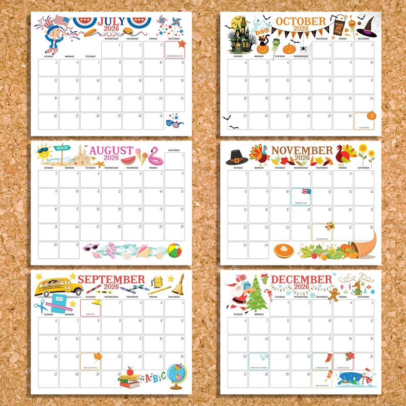2026 Printable Kid’s Calendar, Student Monthly Planner, Illustrated Kid ...