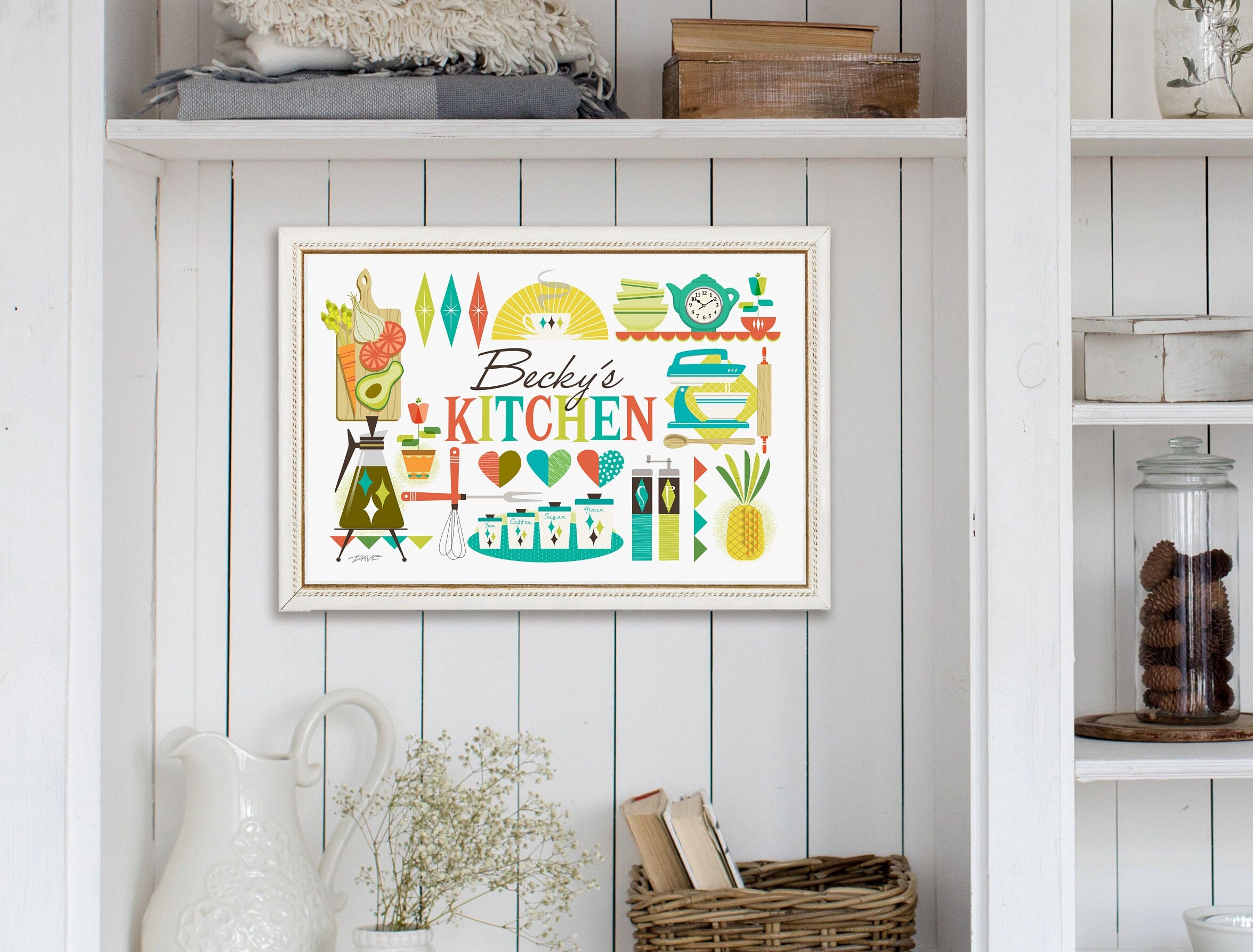 Personalized Kitchen Art Print, Mid Century Modern Wall Art, Mom Gift ...