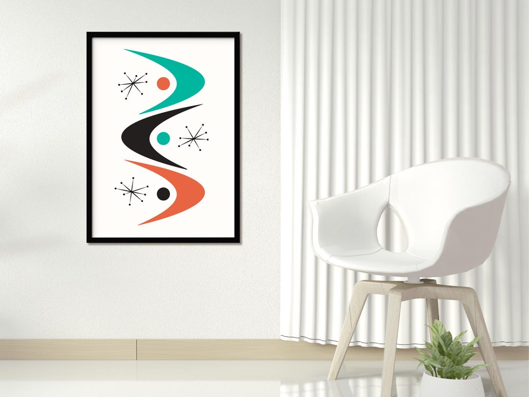 Atomic Boomerangs Wall Art, Mid Century Modern, Abstract Design Art ...
