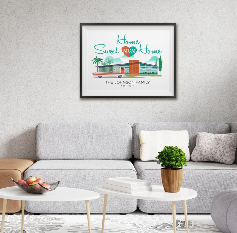 Custom Home Sweet Home Sign, Mid Century Modern Wall Art, Personalized ...