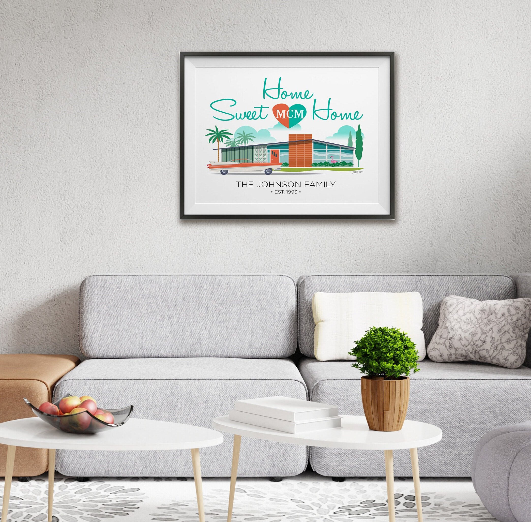 Custom Home Sweet Home Sign, Mid Century Modern Wall Art, Personalized ...