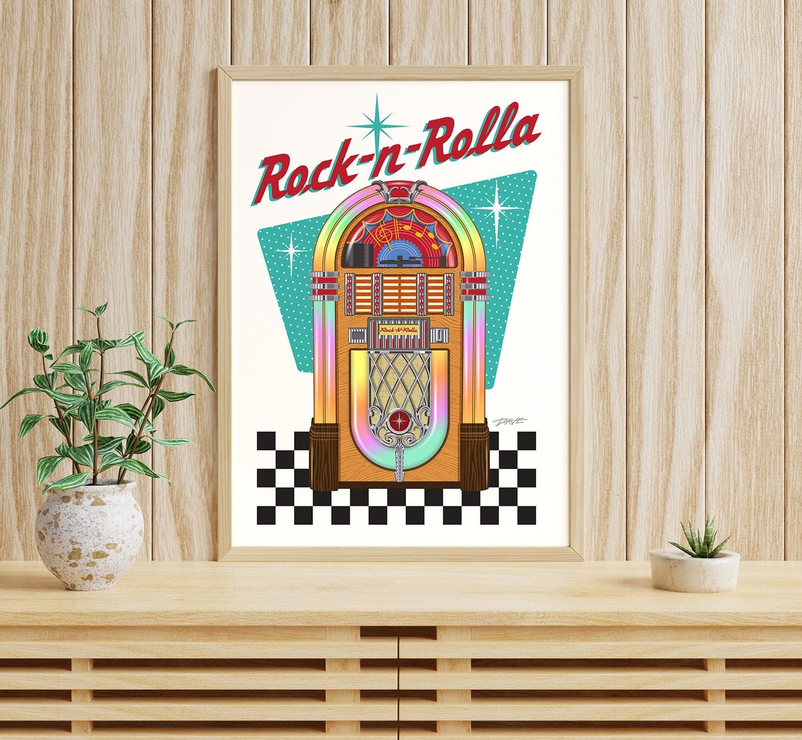 50s Rock & Roll Decor Jukebox Art Print 1950s Party Sock - Etsy