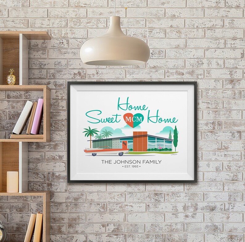 Custom Home Sweet Home Sign, Mid Century Modern Wall Art, Personalized ...