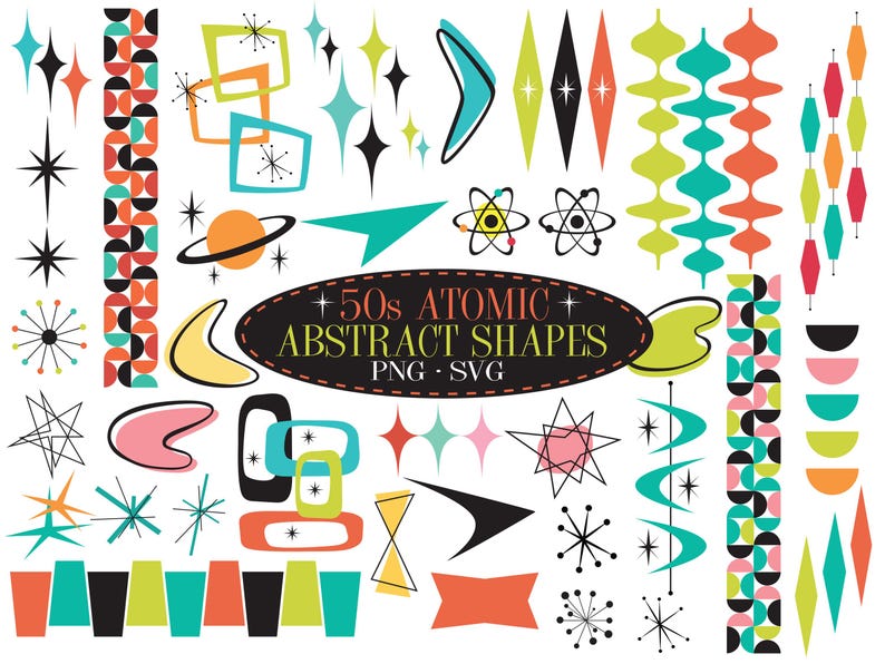 50s Atomic Abstract Shapes, Atomic Age Clipart Collection, 1950s ...
