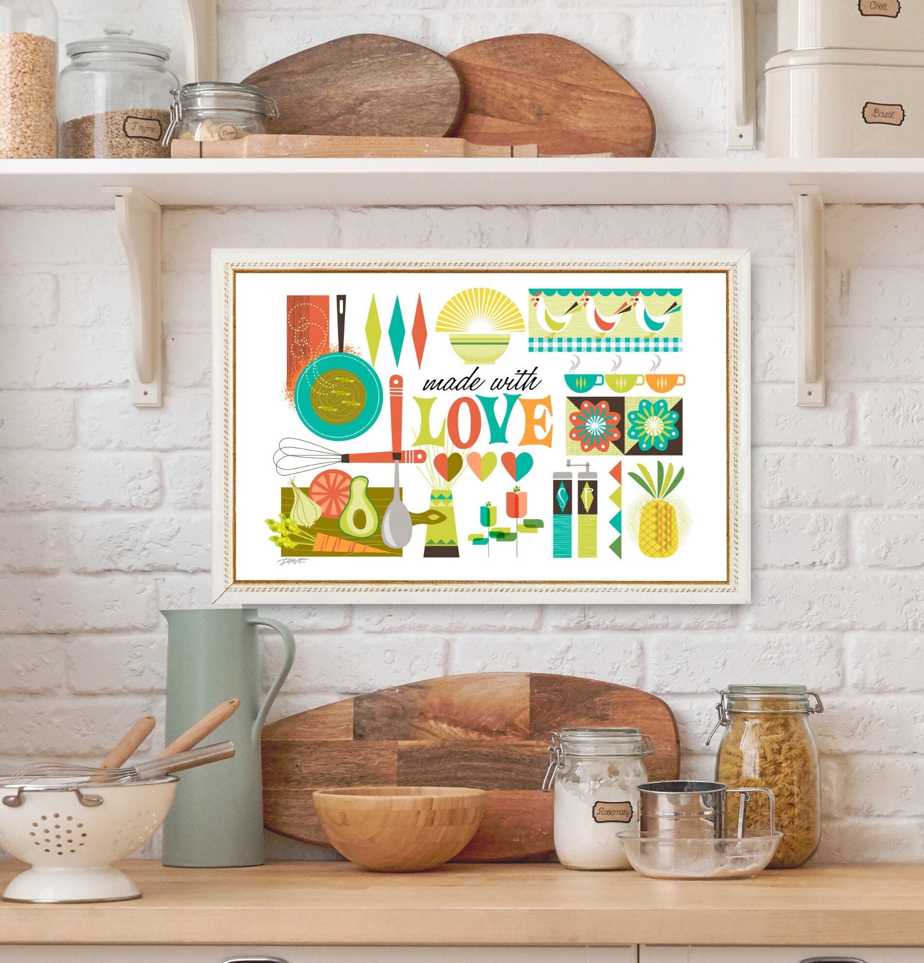 Mid Century Modern Kitchen Decor | Colorful Cooking Print | Gift for ...