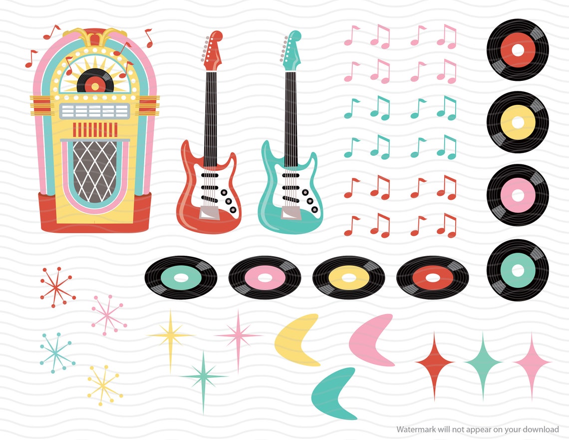 50s Diner Retro Clipart, 1950s Scrapbooking Kit, Mid Century Cars ...