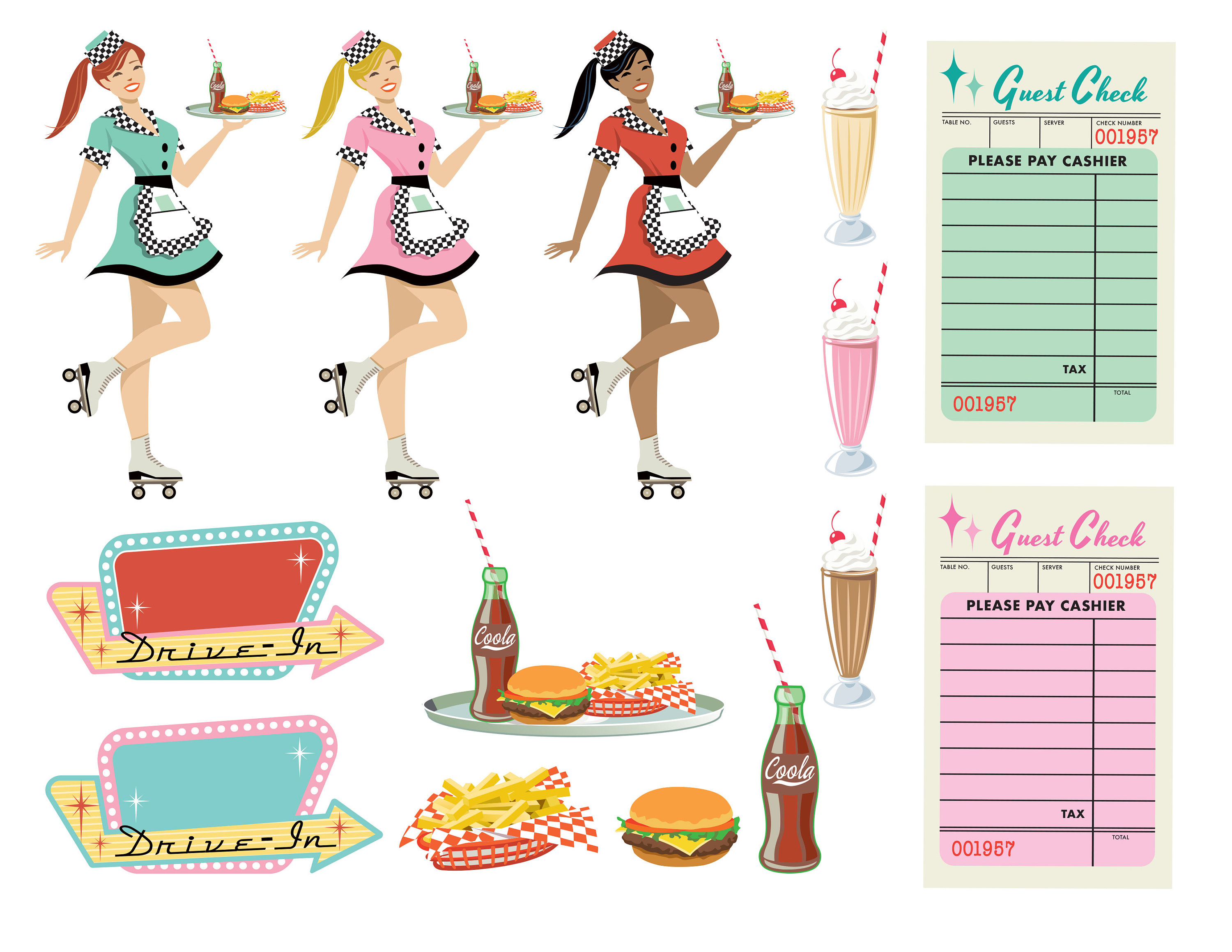50s Diner Retro Clipart, 1950s Scrapbooking Kit, Mid Century Cars ...
