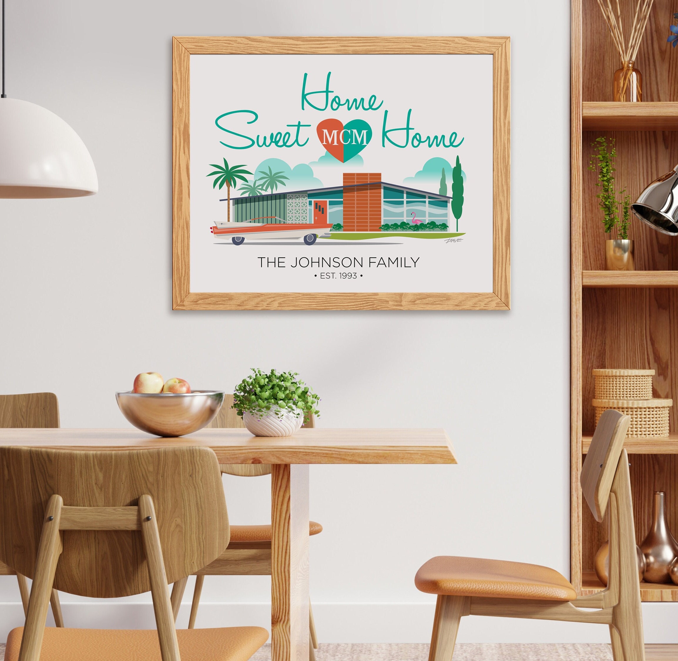 Custom Home Sweet Home Sign, Mid Century Modern Wall Art, Personalized ...