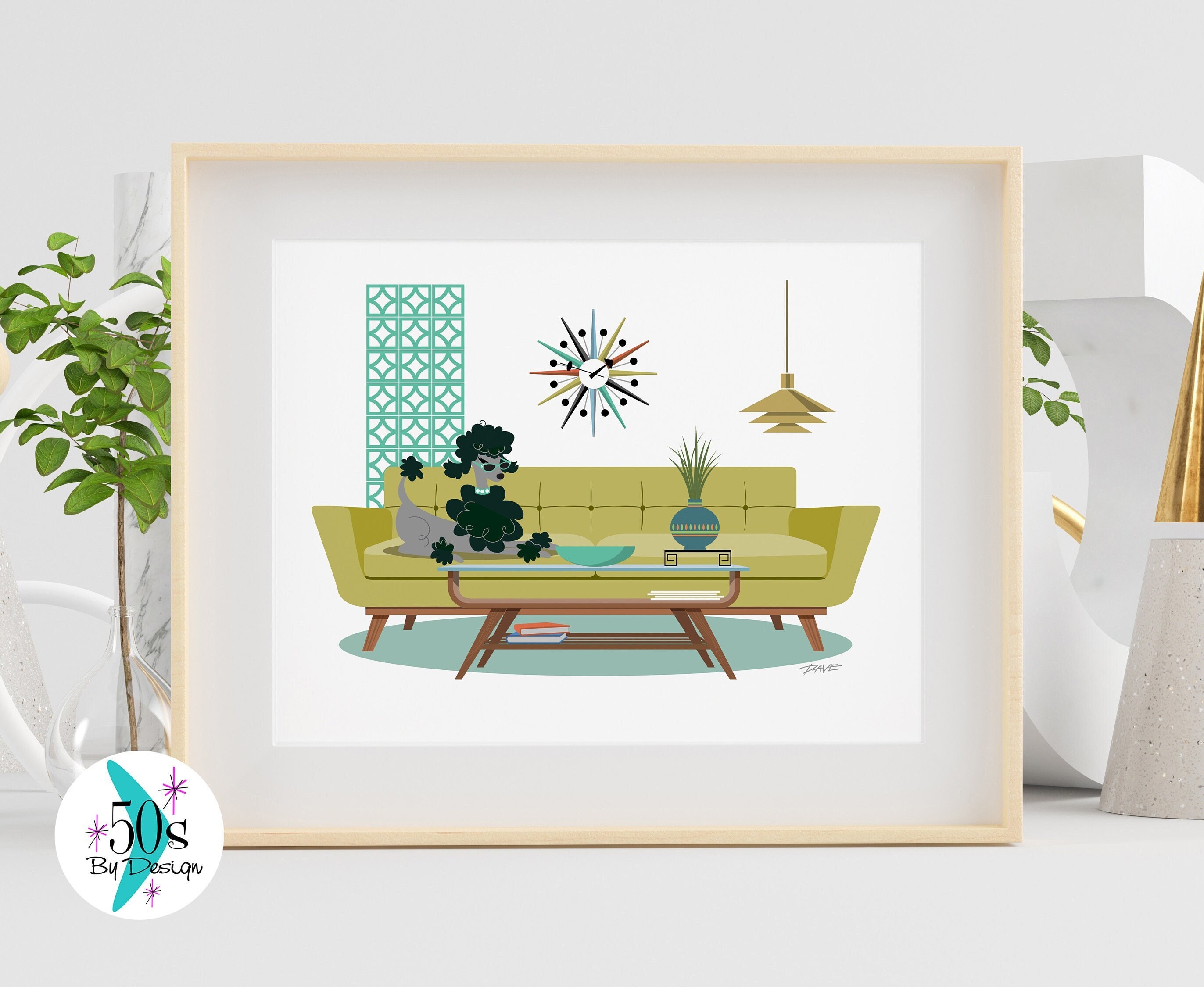 50s Poodle Art Print Mid Century Modern Wall Art Atomic - Etsy