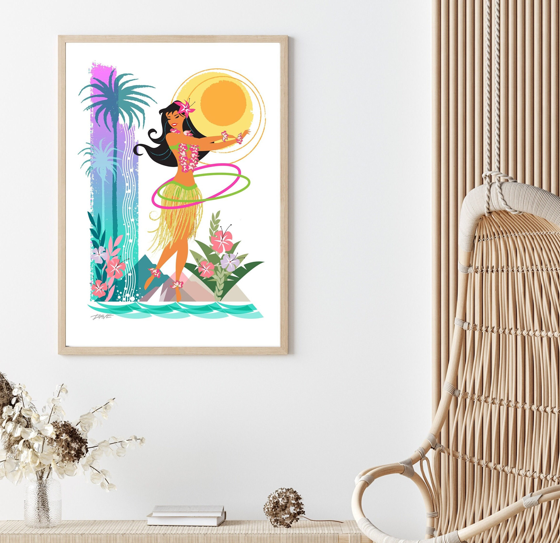 Hula Girl Art Print | Mid Century Modern Wall Art | Hawaiian Art | Hula ...