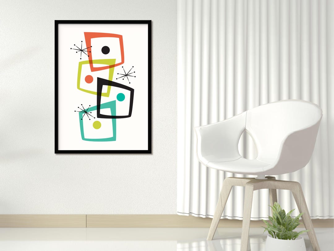 50s Retro Rectangles Wall Art, Mid Century Modern, Abstract Design Art ...