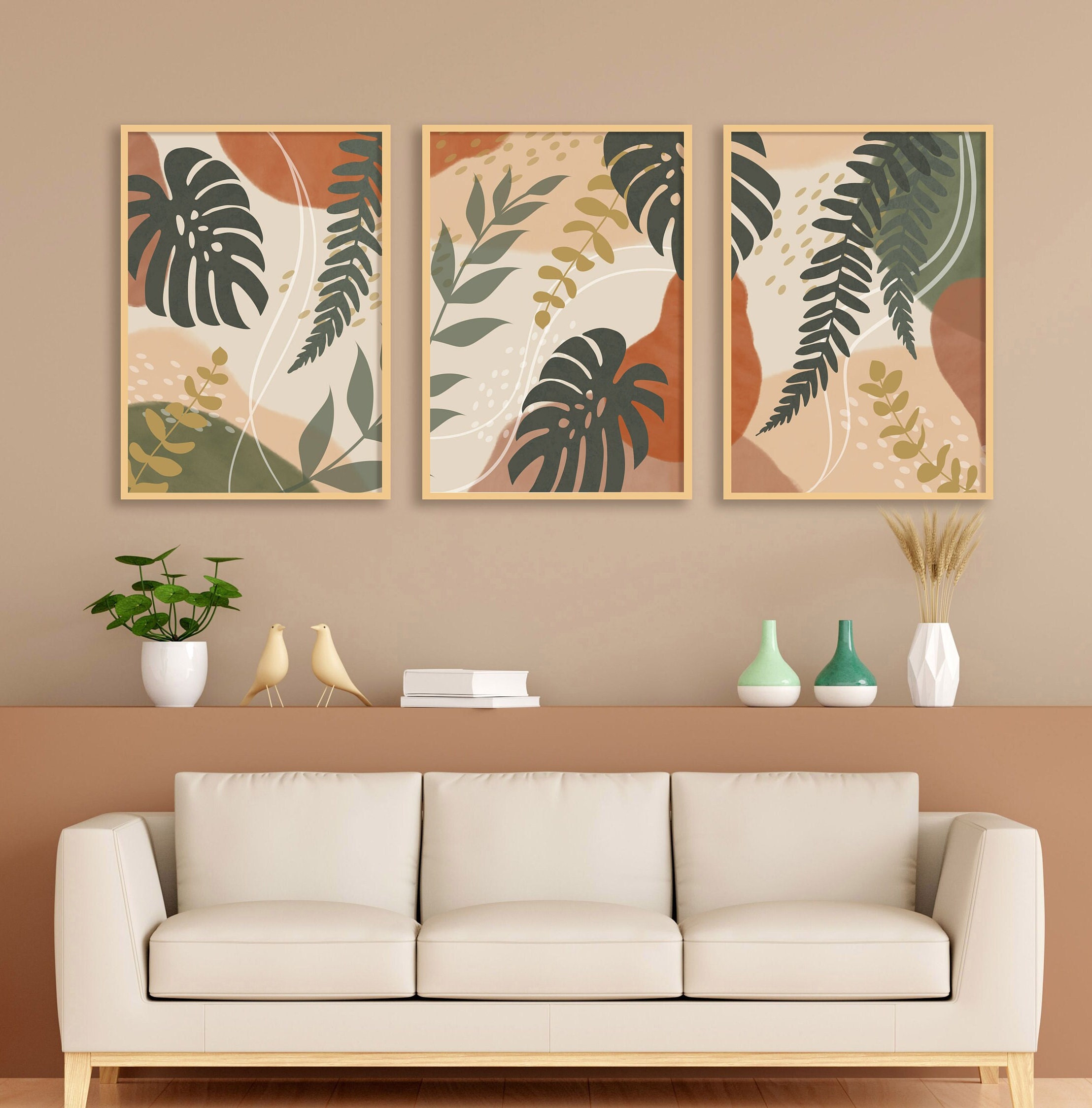 Boho Wall Art Set Set of Three Boho Modern Art Prints Bohemian Decor ...