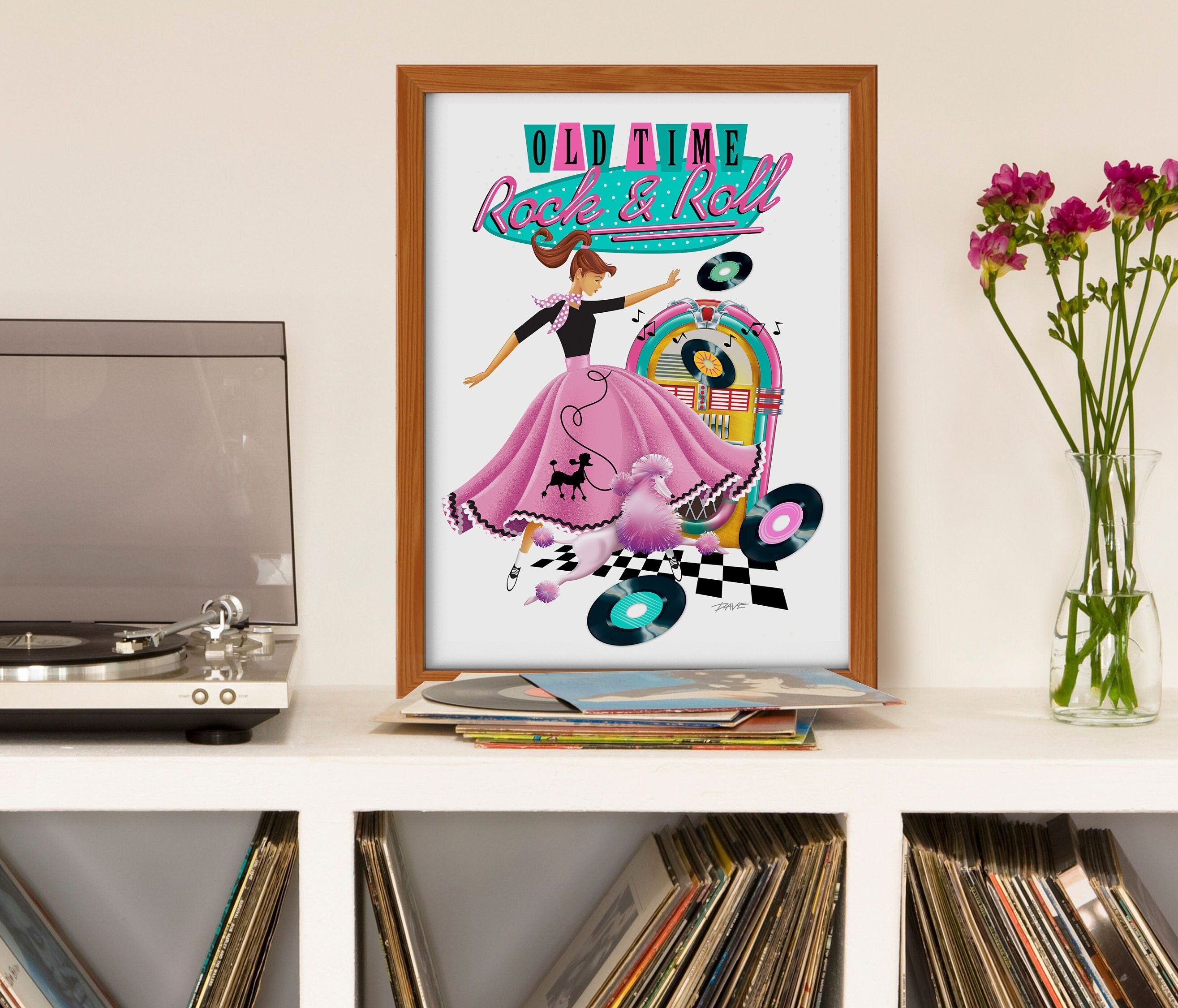50s Rock & Roll Art Print, Mid Century Modern Art, 50s Party, Poodle ...