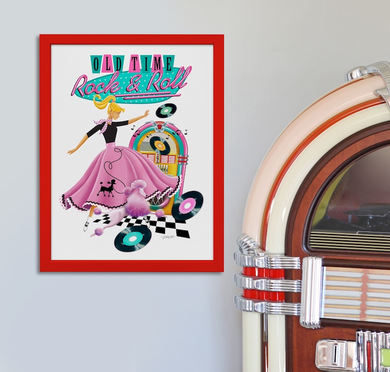 Old Time Rock & Roll Print 50s Retro Decor Mid Century Modern Art Music ...