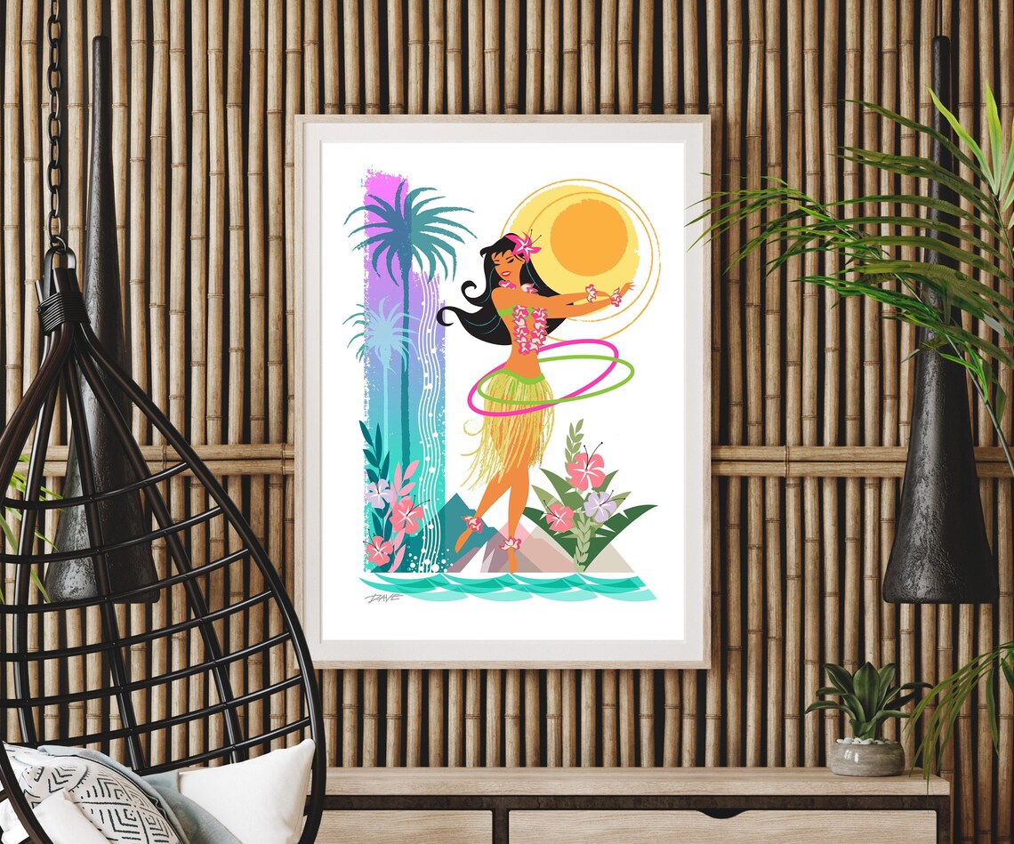 Hula Girl Art Print | Mid Century Modern Wall Art | Hawaiian Art | Hula ...