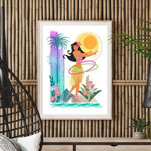Hula Girl Art Print Mid Century Modern Wall Art Hawaiian Art Hula Hoop ...
