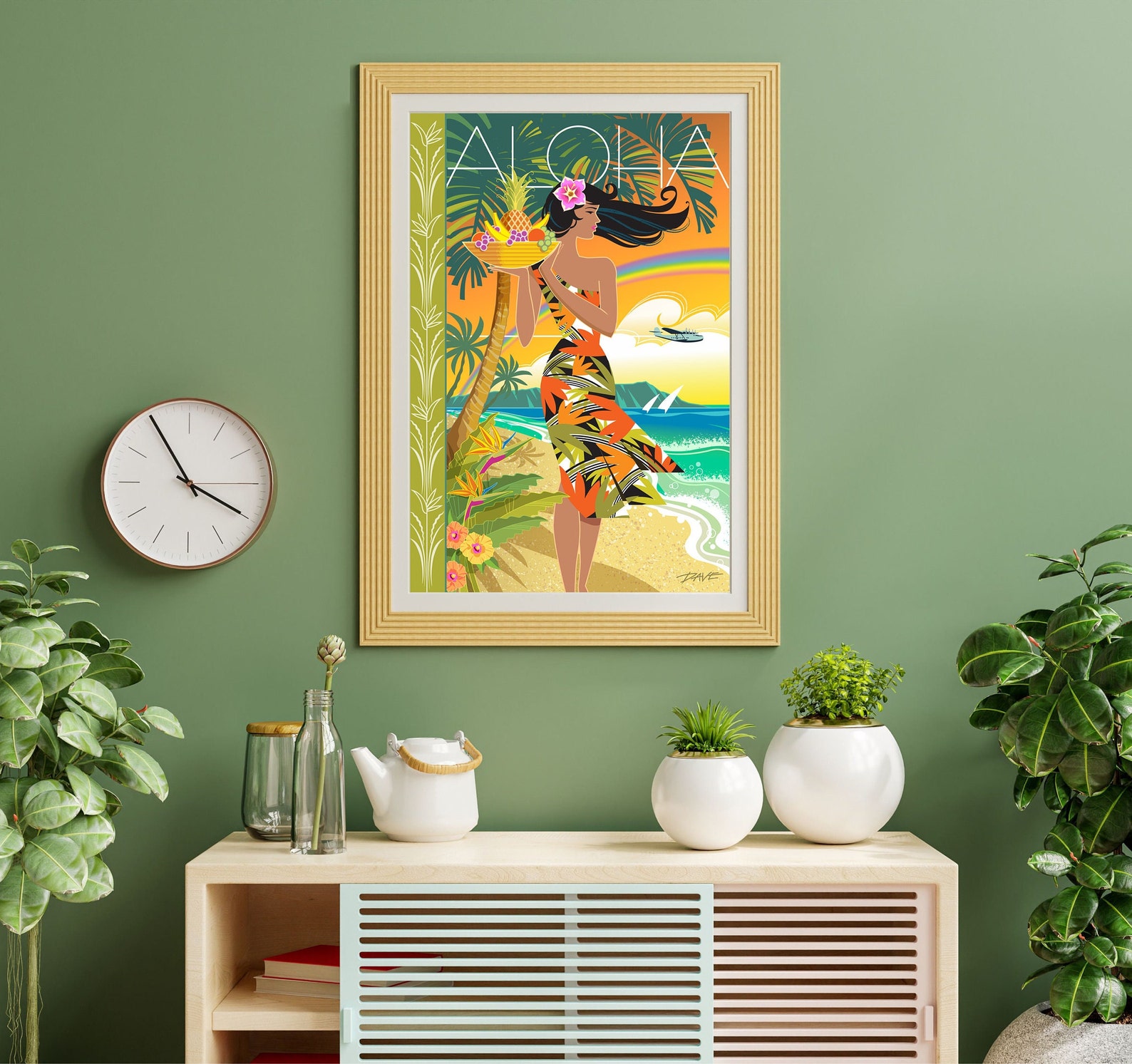 Aloha Hawaiian Art Print | Diamond Head Honolulu | Hawaii Clipper | Mid ...