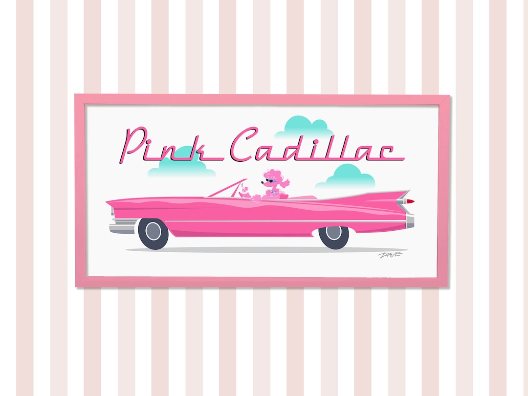 Pink Cadillac Wall Art, 50s Pink Poodle, Mid Century Modern Art Print ...