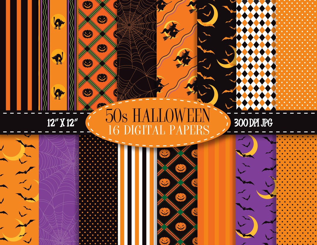 Retro Halloween Digital Paper, Halloween Scrapbooking and Crafts ...