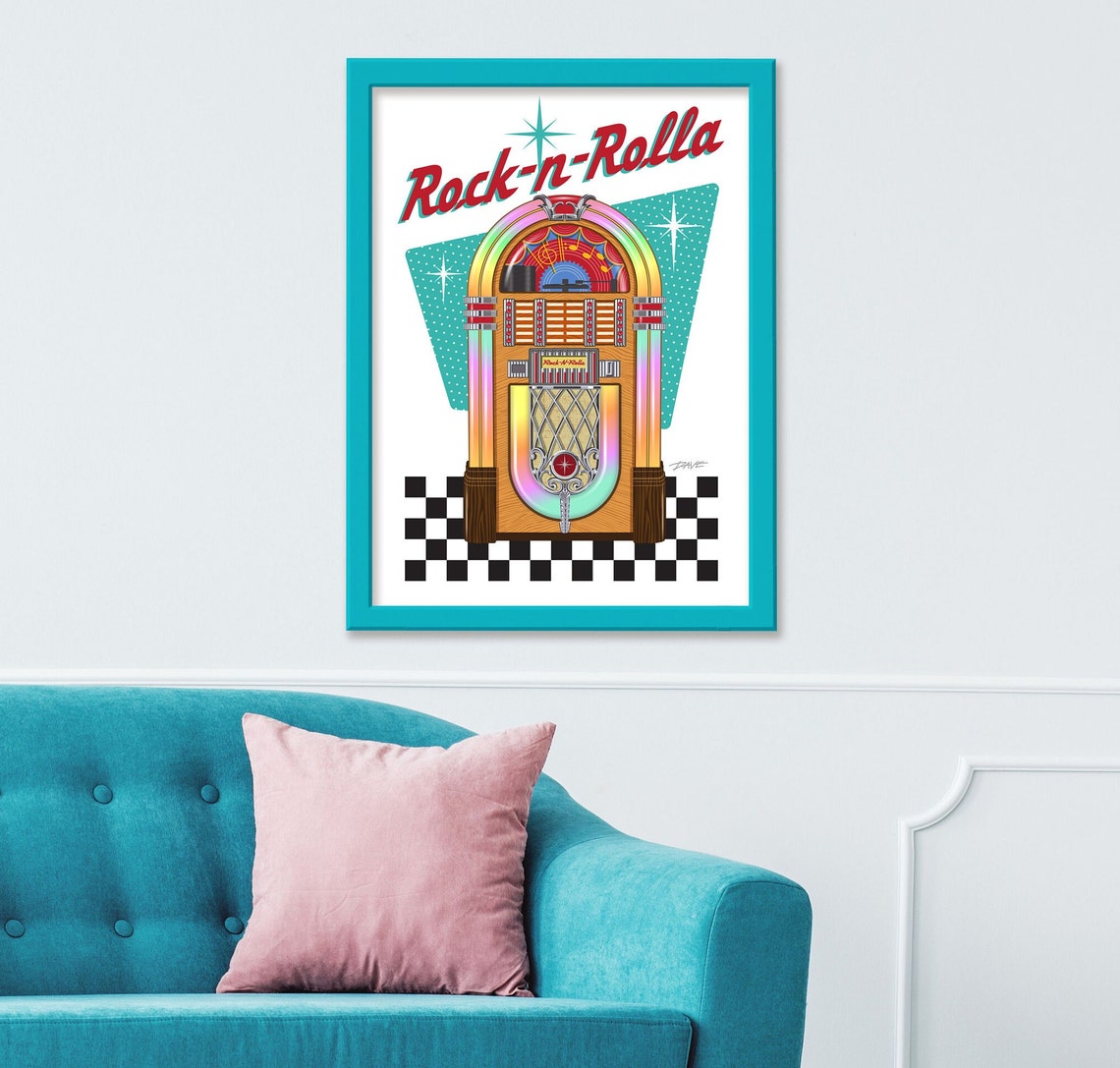 50s Rock & Roll Decor Jukebox Art Print 1950s Party Sock - Etsy