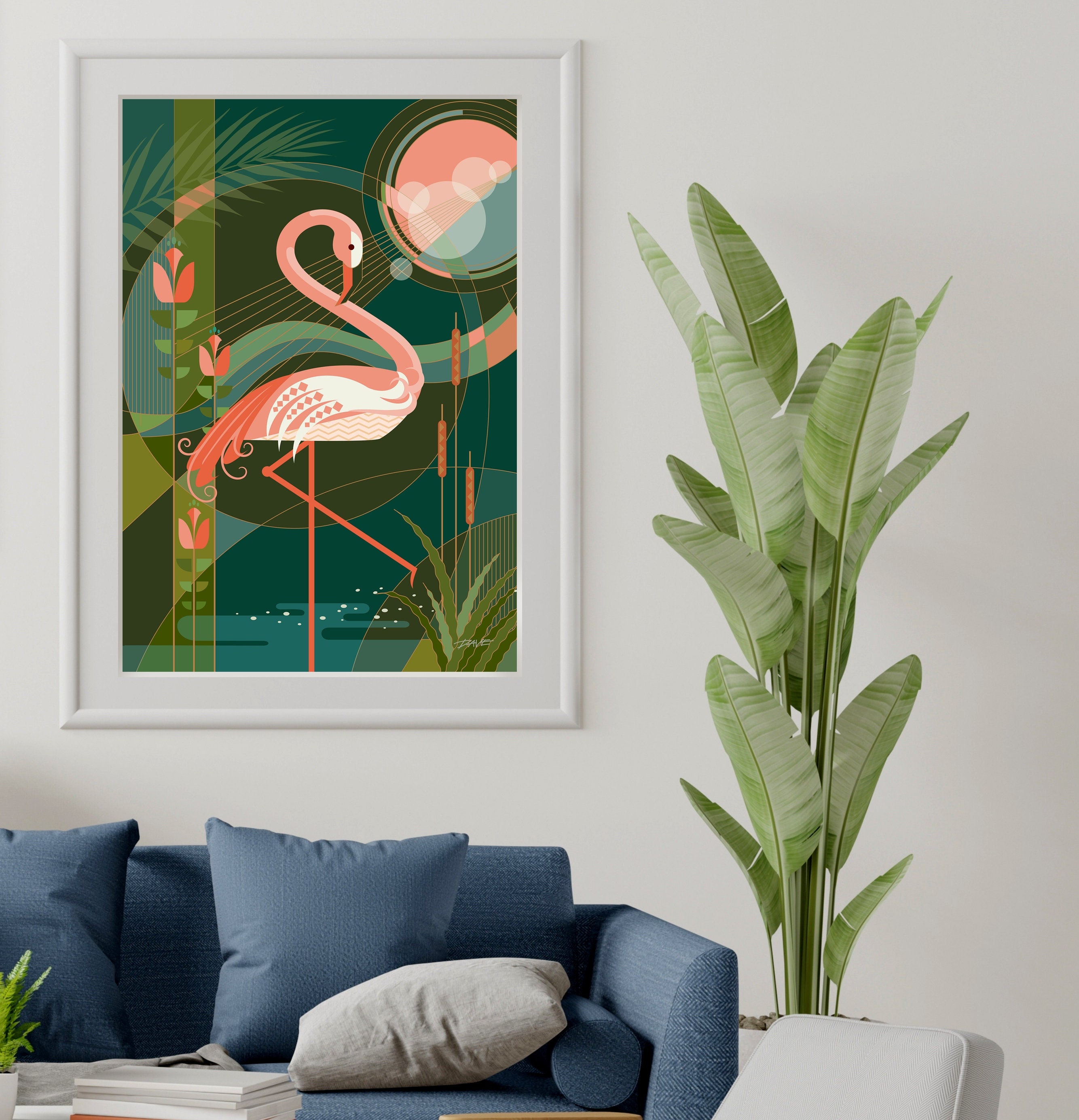 Flamingo Art Print | Mid Century Modern Art | MCM Decor | Pink Flamingo ...