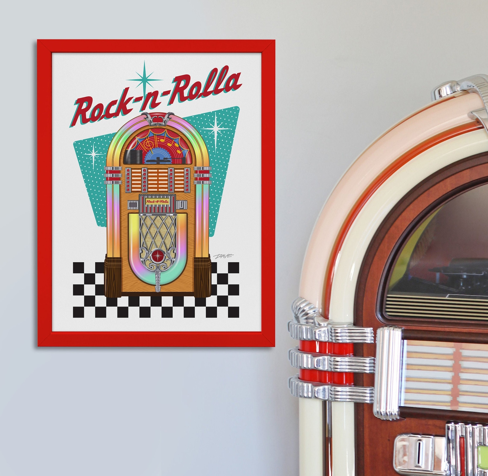 50s Rock & Roll Decor | Jukebox Art Print | 1950s Party | Sock Hop ...