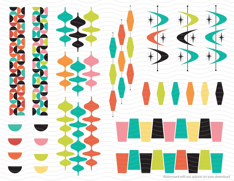 50s Atomic Abstract Shapes, Atomic Age Clipart Collection, 1950s ...