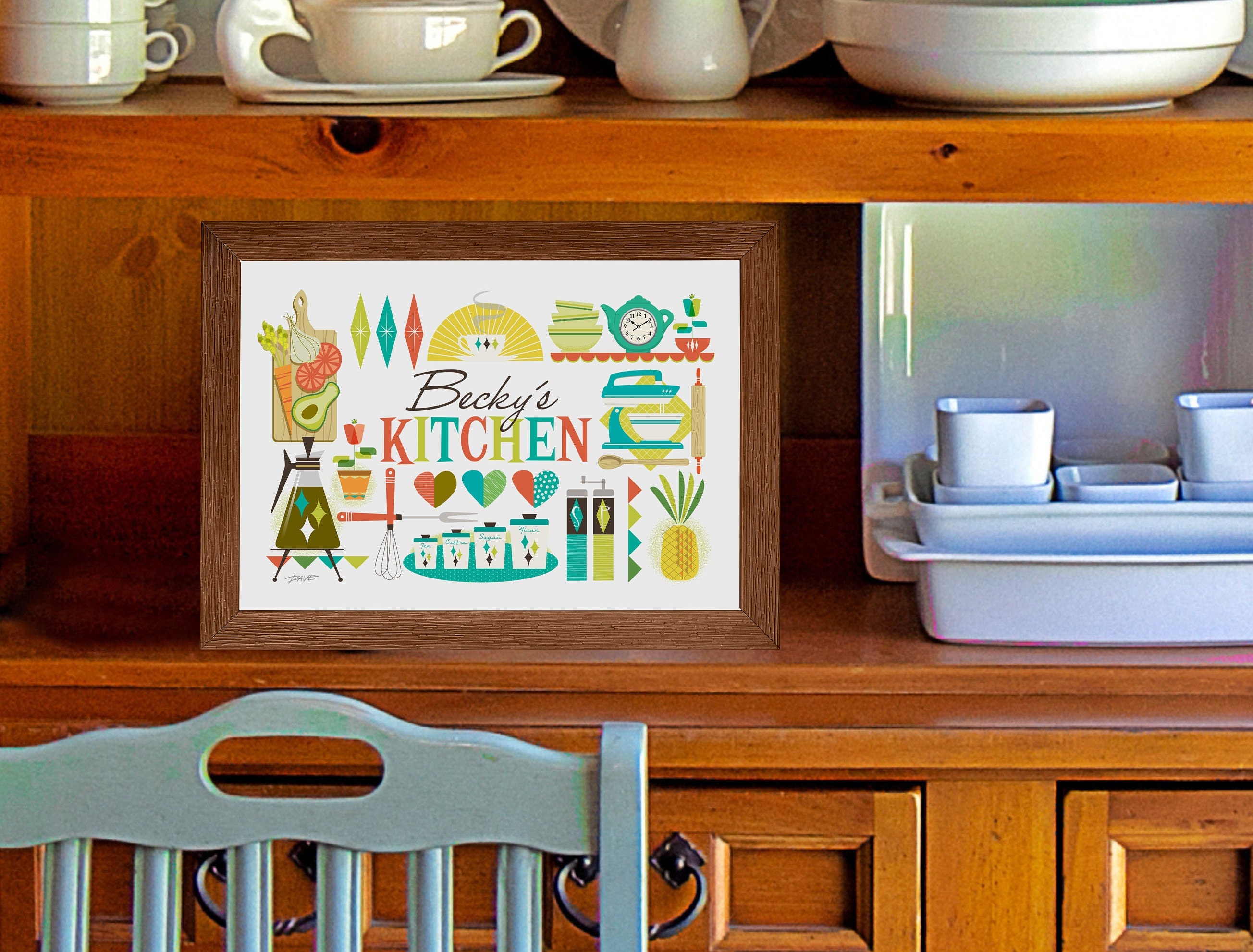 Personalized Kitchen Art Print, Mid Century Modern Wall Art, Mom Gift ...