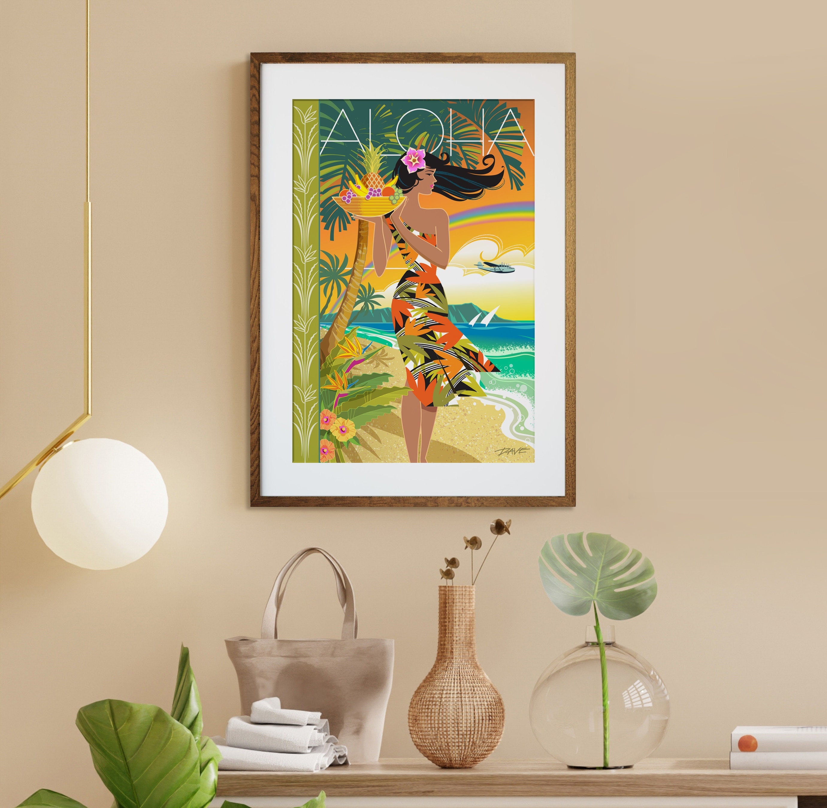 Aloha Hawaiian Art Print Diamond Head Honolulu Hawaii Clipper Mid ...