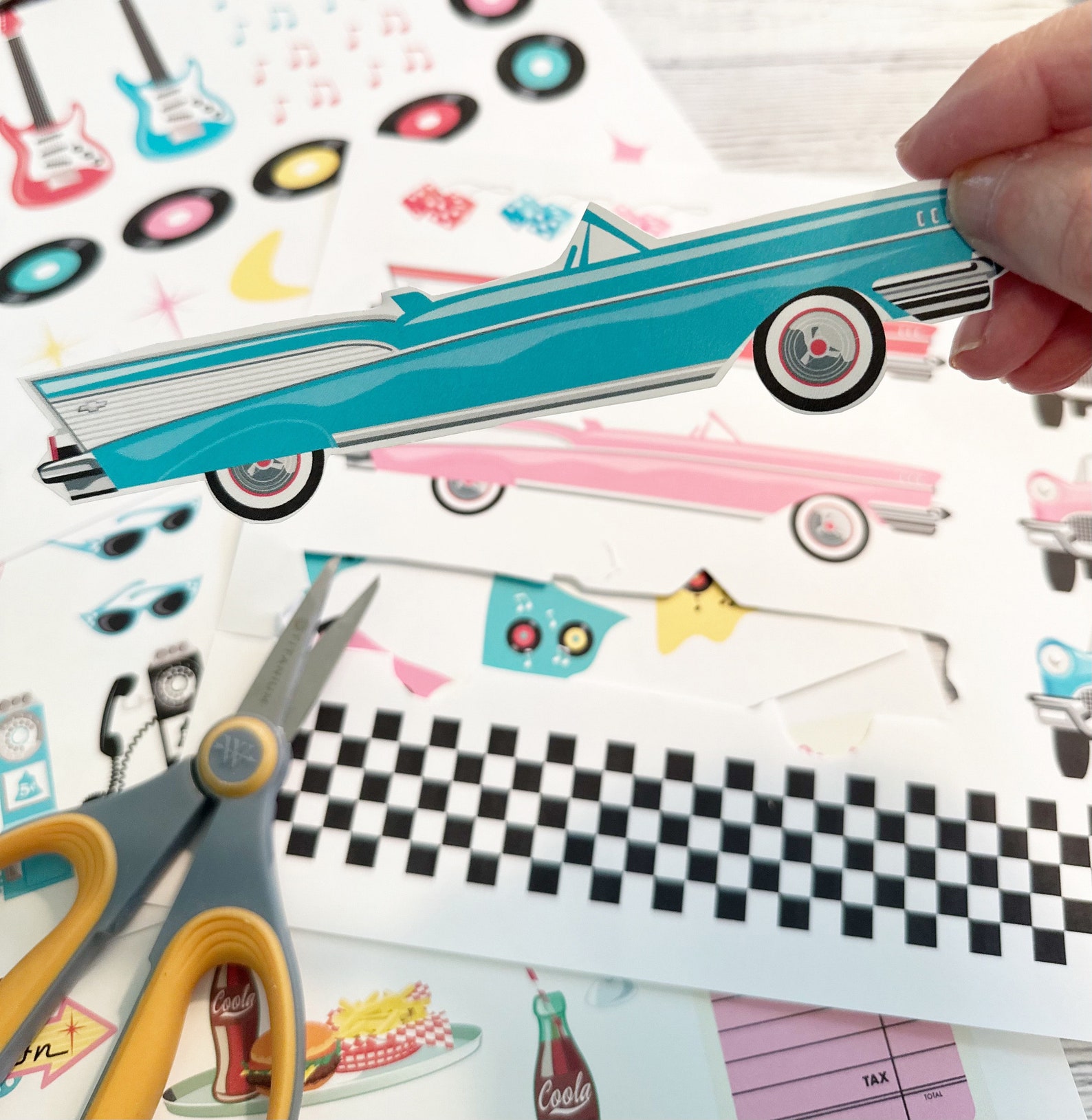 50s Diner Retro Clipart, 1950s Scrapbooking Kit, Mid Century Cars ...