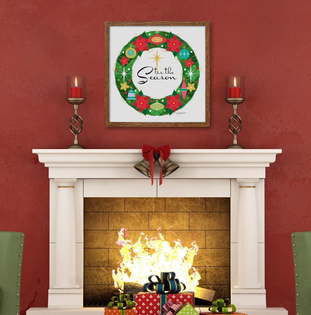 MCM Christmas Printable, Mid Century Modern, Christmas Wreath, Retro ...