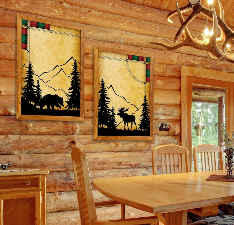 Rustic Wall Decor Log Cabin Art Animal Silhouettes Nature Art Gift for ...
