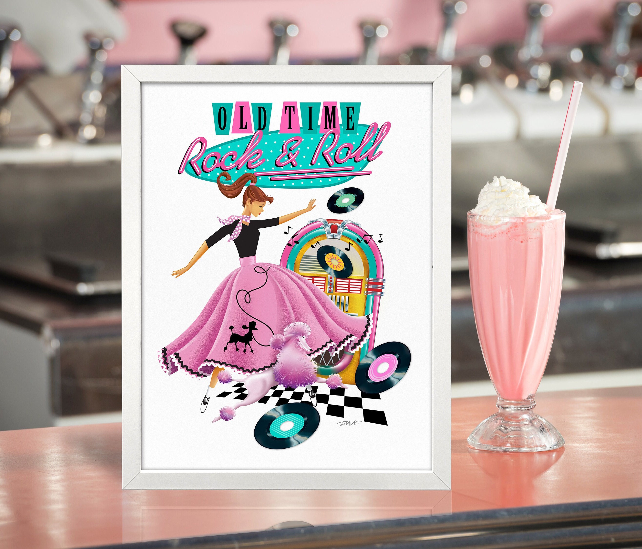 50s Rock & Roll Art Print, Mid Century Modern Art, 50s Party, Poodle ...