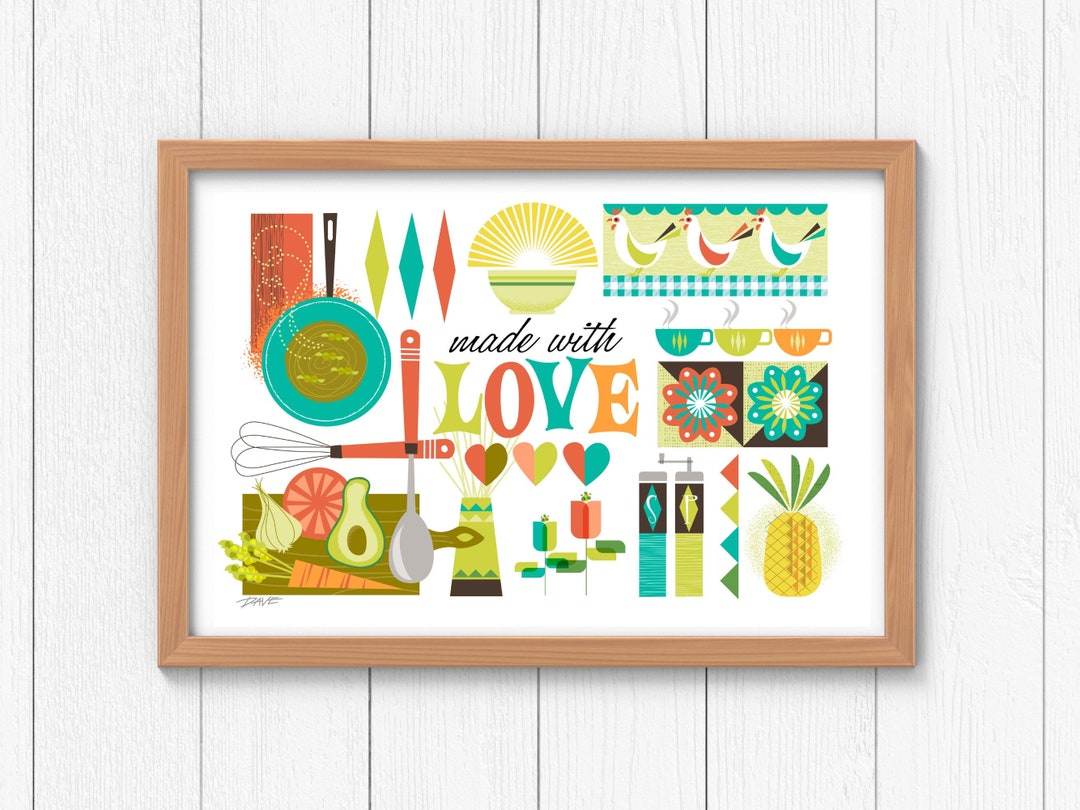 Mid Century Modern Kitchen Decor | Colorful Cooking Print | Gift for ...