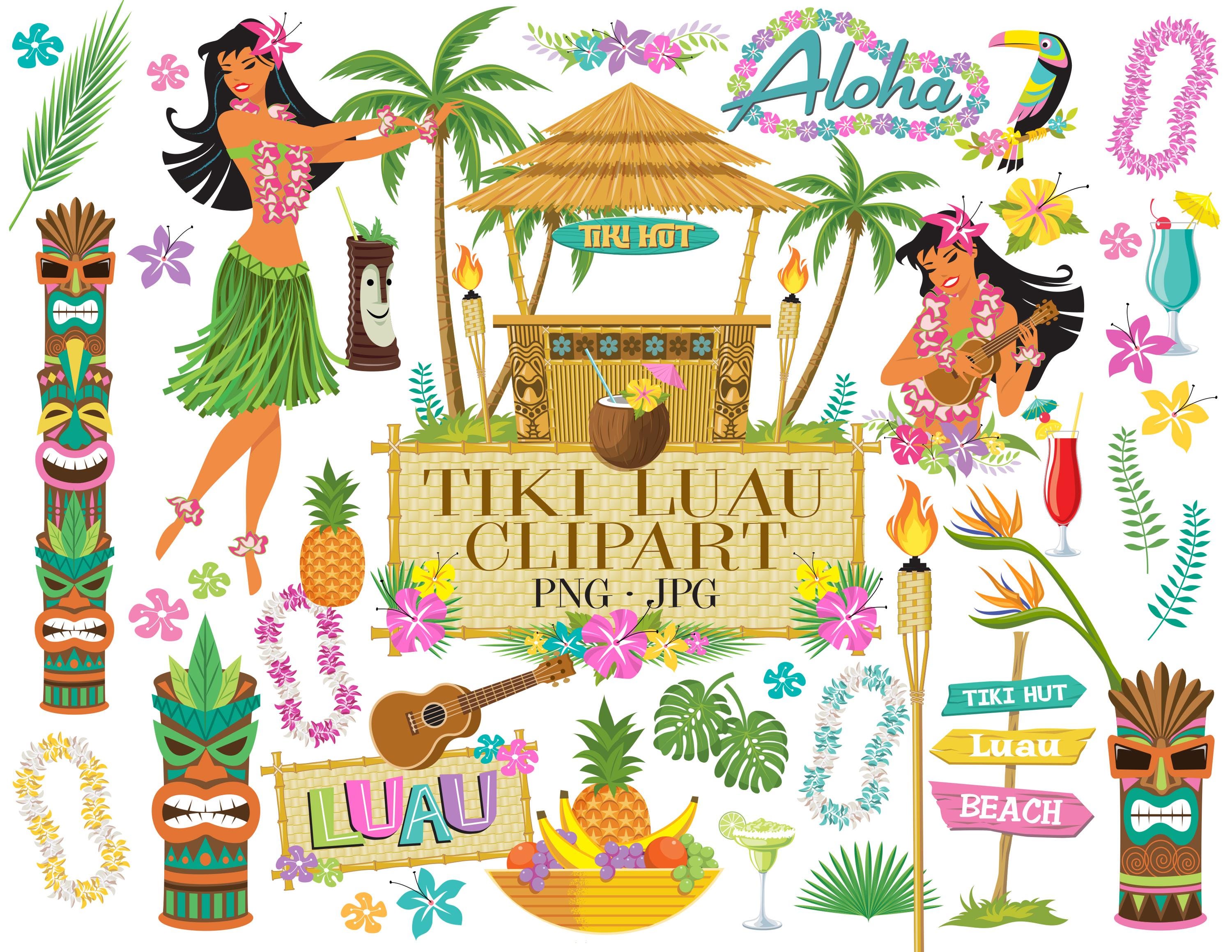 Tiki Luau Clipart, Hawaiian Scrapbooking Kit, Hula Girls, Tiki Bar ...